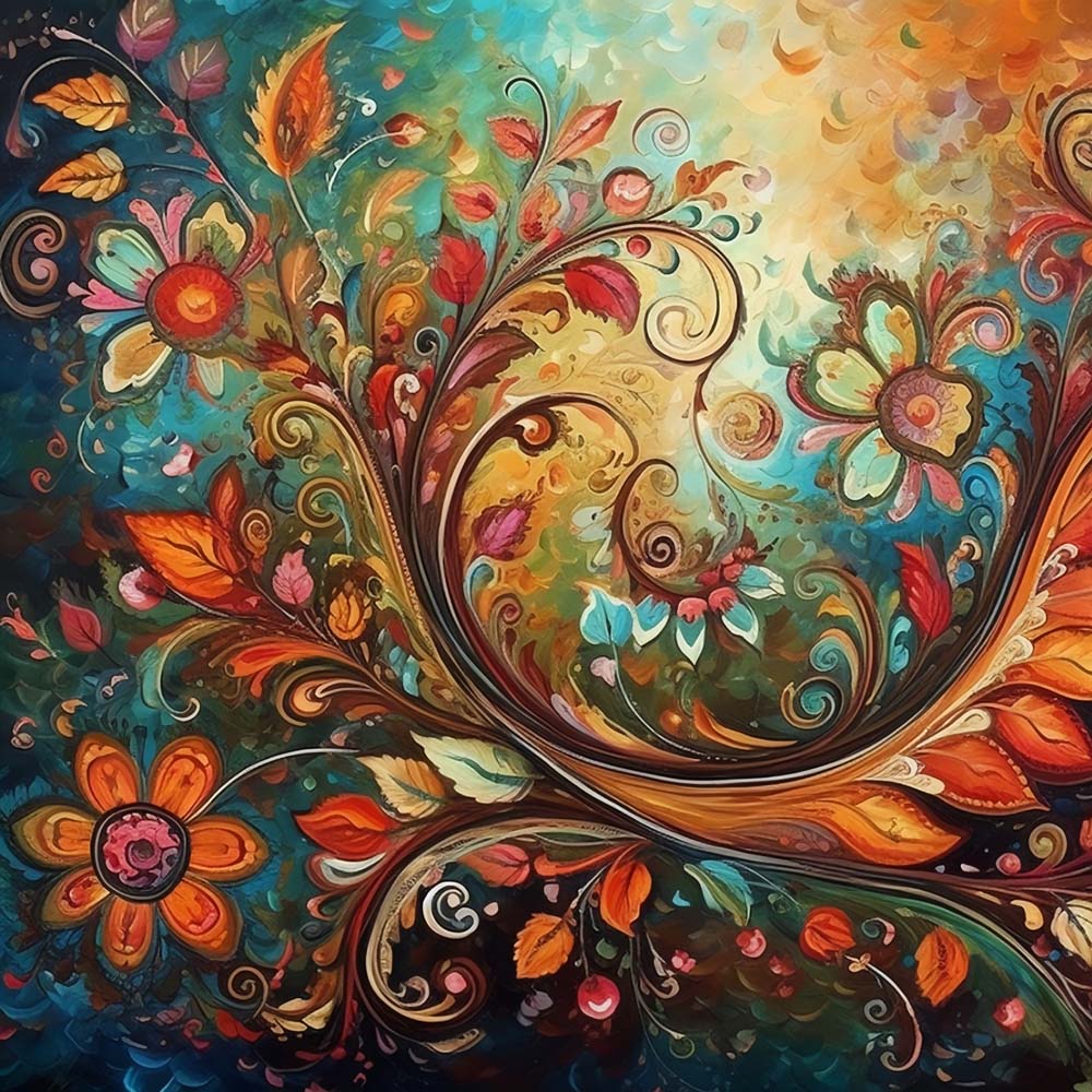 Paint by Numbers Abstract Flowers and Leaves – Happyforart.com