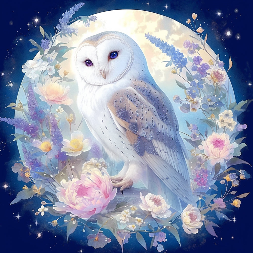 Paint by Numbers Owl in Moon Flower – Happyforart.com