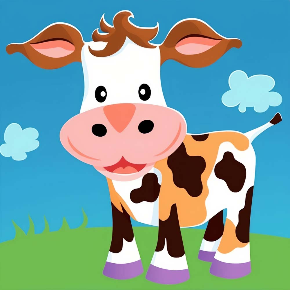 Paint by Numbers for Kids - Cartoon Cow with Purple Hooves ...