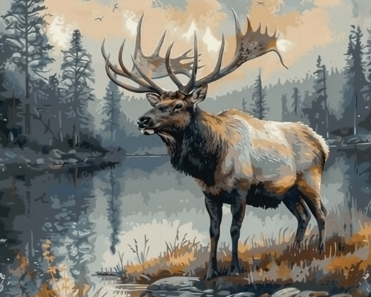 Paint by Numbers Elk by the Lake – Happyforart.com