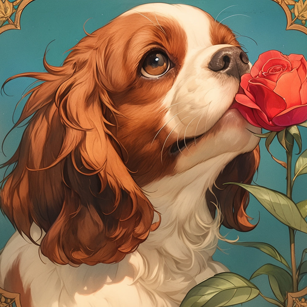 Paint by Numbers King Charles Spaniel and Red Rose – Happyforart.com