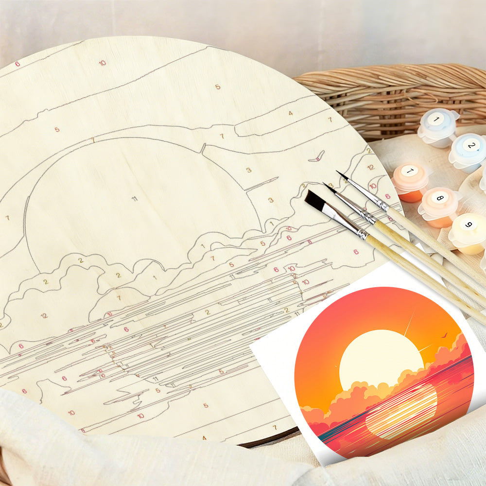 A Magnificent Sunrise over the Sea - Paint by Numbers on Wood Slice ...