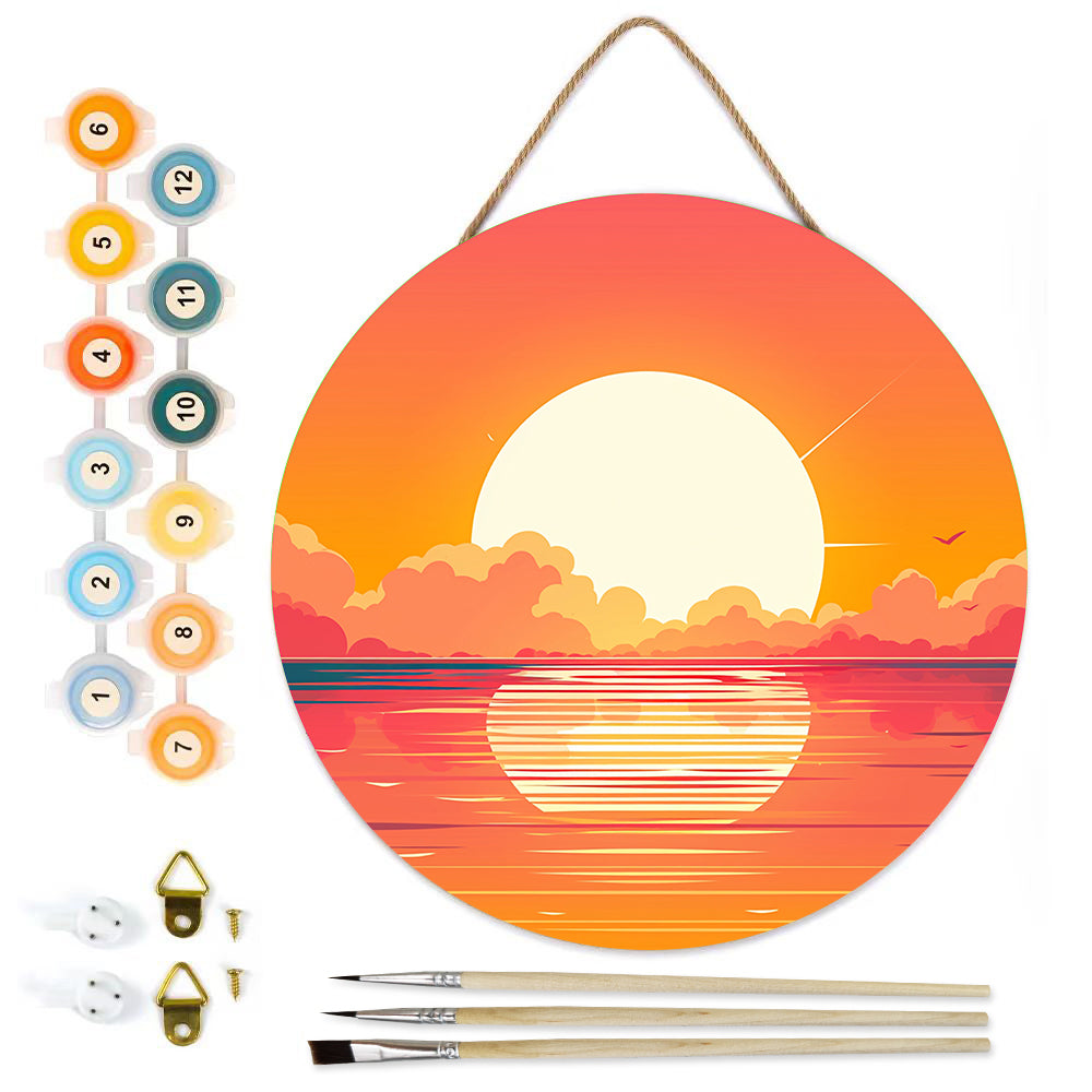 A Magnificent Sunrise over the Sea - Paint by Numbers on Wood Slice ...