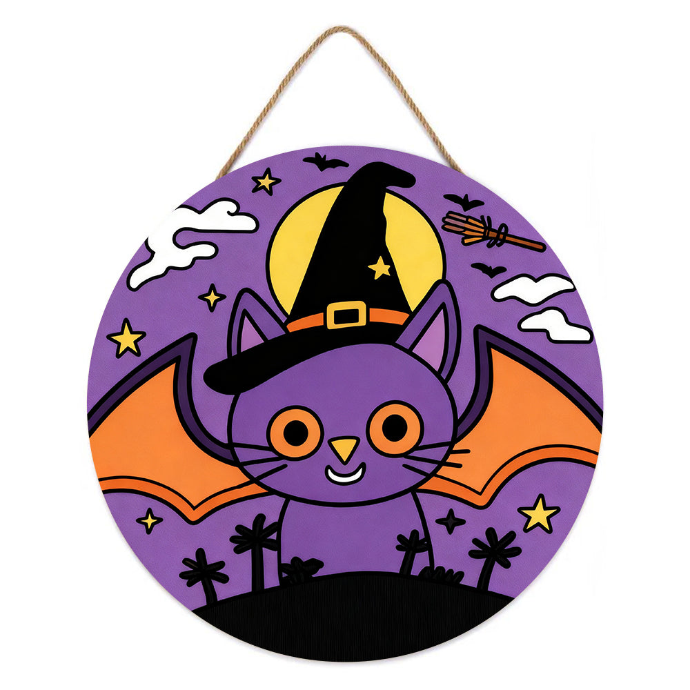 Halloween Purple Bat Cat - Paint by Numbers on Wood Slice – Happyforart.com