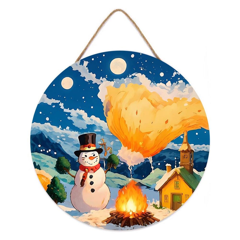 Snowman by the Campfire - Paint by Numbers on Wood Slice – Happyforart.com