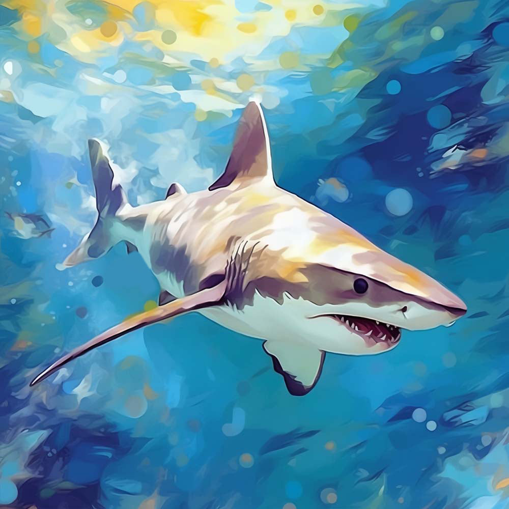 Paint by Numbers Shark in Oil Painting Style – Happyforart.com