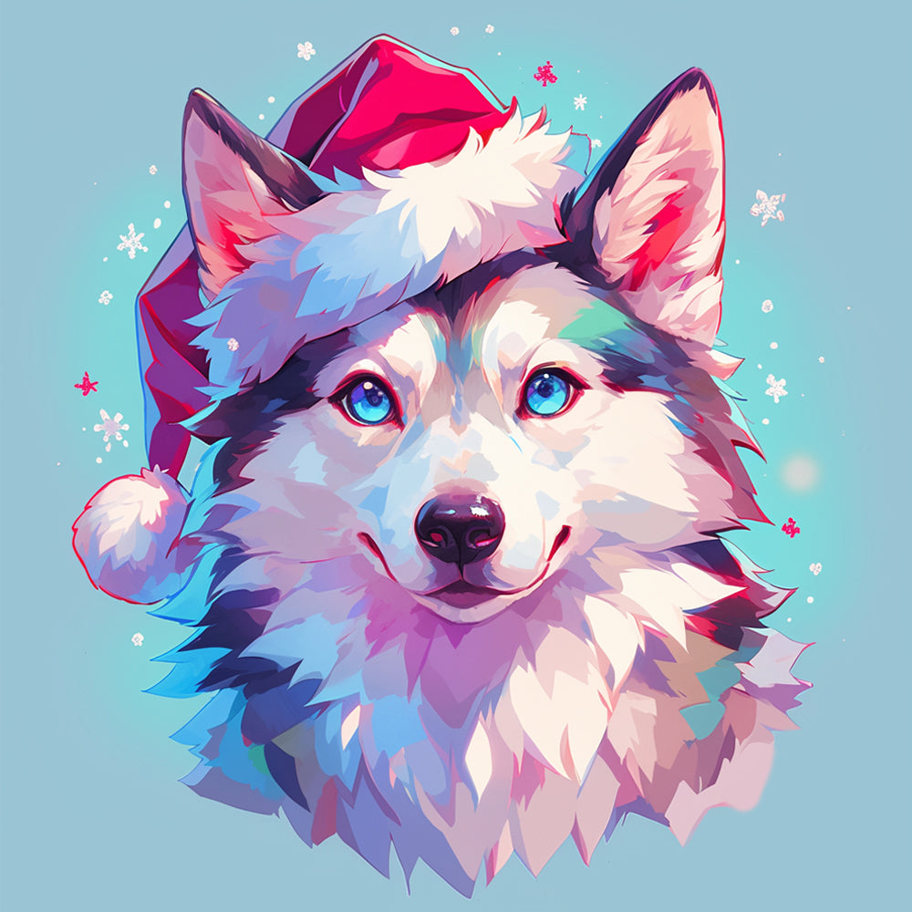 Paint by Numbers Wolf Wearing Santa Hat – Happyforart.com